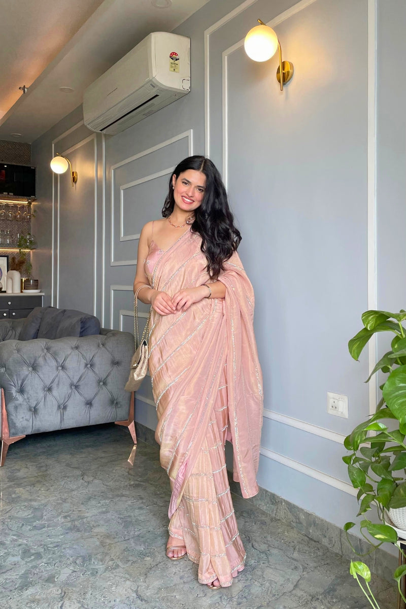 Rose Gold Tissue Saree – Anuki.in
