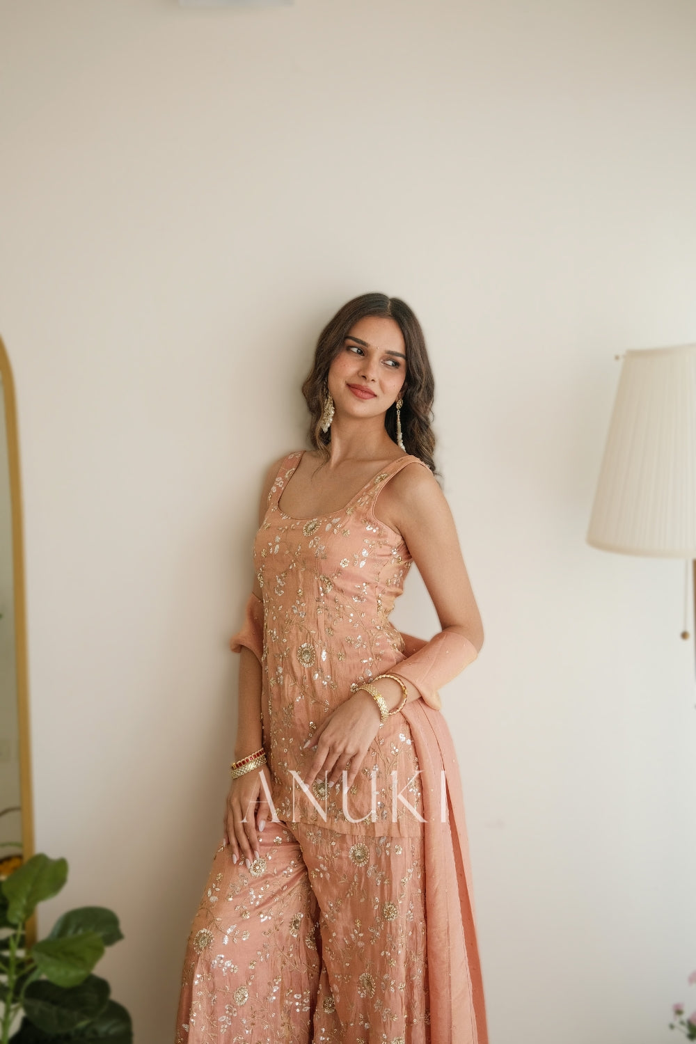 Rose Gold Tissue Sharara Set – Anuki.in