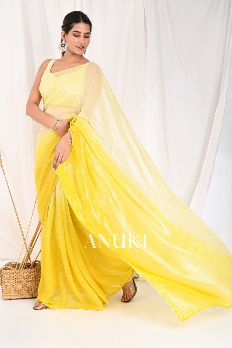 Yellow Ombre Cocktail Saree – Anuki.in
