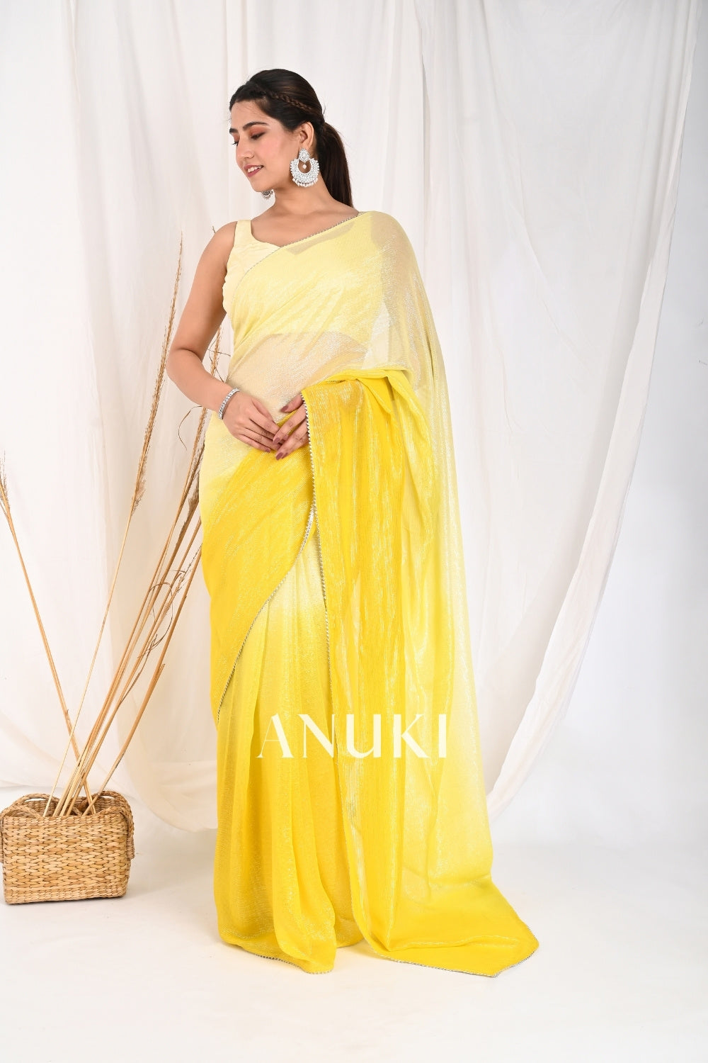 Yellow Ombre Cocktail Saree – Anuki.in