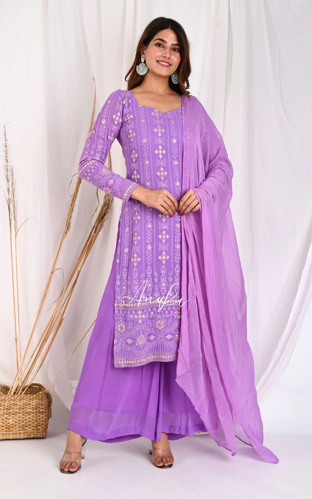 Lavender Chikankari Suit Set – Anuki.in